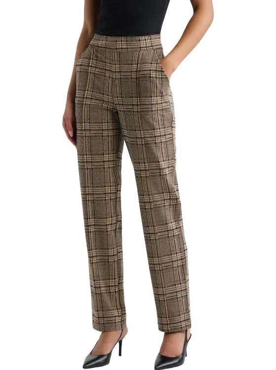 Hue Plaid Pintuck Pull-on Pants - Brown