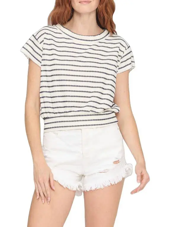 PROJECT SOCIAL T Textured Stripe Cropped Top - Ivorynavy