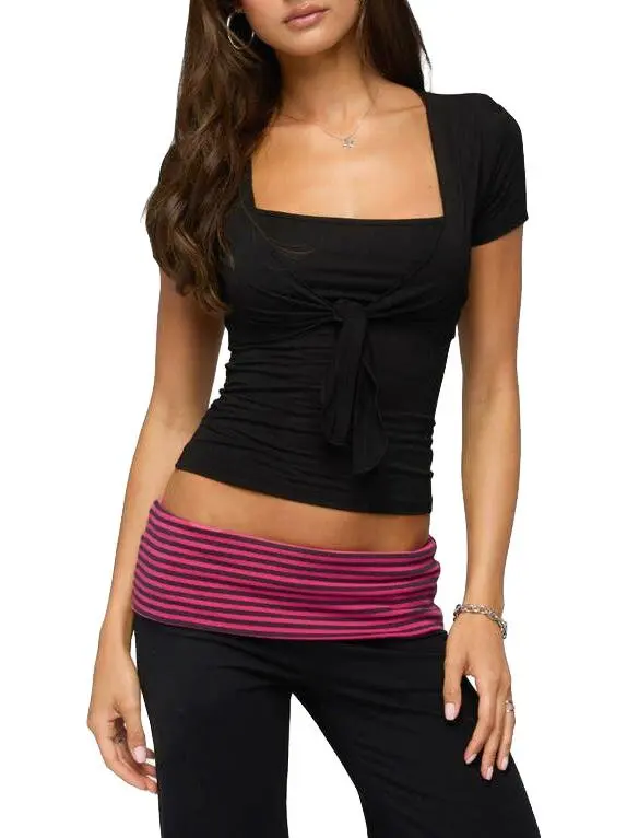 EDIKTED Malka Tie Front Top & Flared Leggings Set - Black
