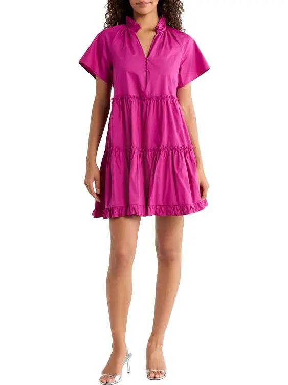 SUGARLIPS Pallas Tiered Cotton Poplin Minidress - Fuchsia