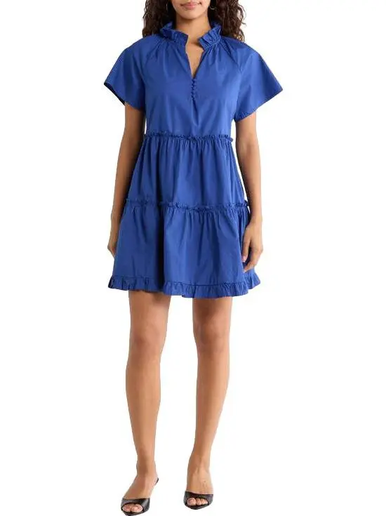 SUGARLIPS Pallas Tiered Cotton Poplin Mini Dress - Navy