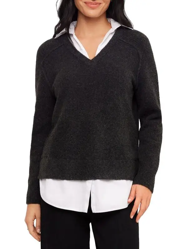 Karen Kane Layered V-neck Sweater - Charcoal