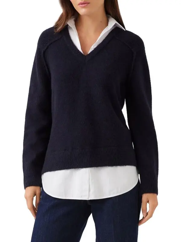 Karen Kane Layered V-neck Sweater - Navy