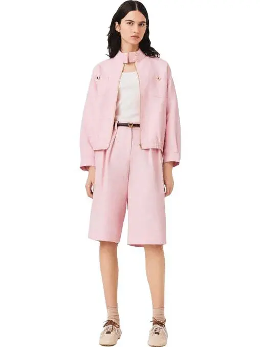 Maje Linen Blend Bomber Jacket - Pink