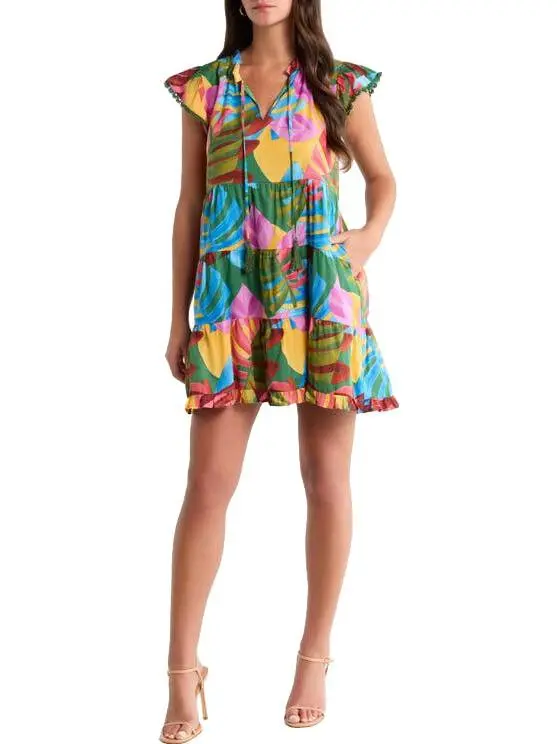 SUGARLIPS Novi Tropical Print Cotton Shift Minidress - Kelly-multi