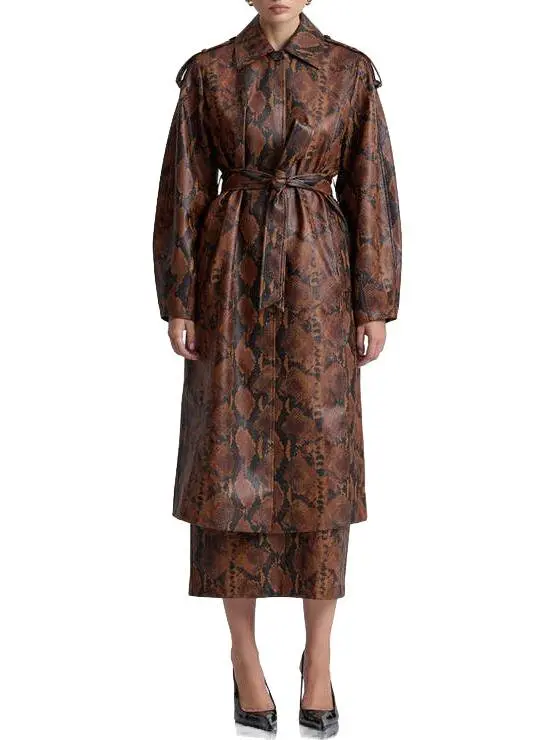 Avec Les Filles Python Print Faux Leather Coat - Brown-black Python