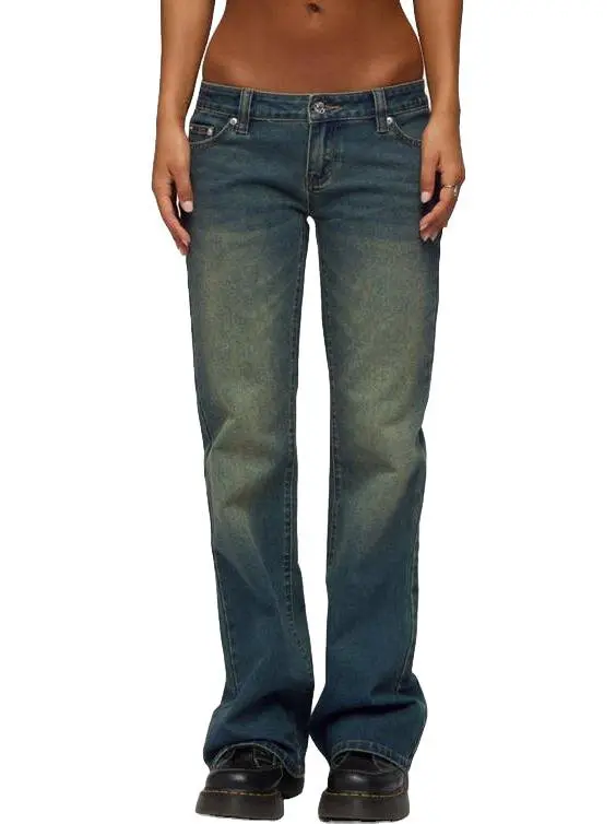 EDIKTED Moonie Low Rise Bootcut Jeans - Blue-washed