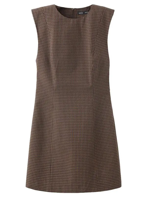 Mango Gingham Check Cottoned Minidress - Brown