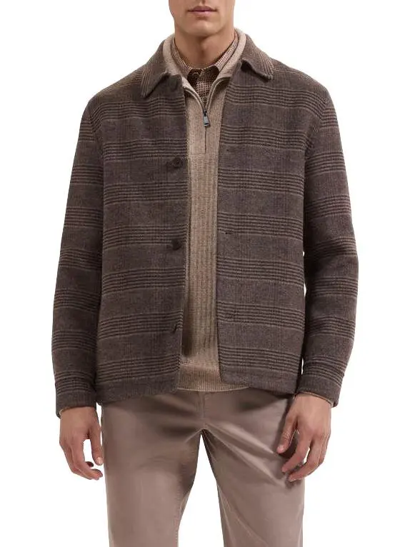 Bugatchi Plaid Wool Blend Blouson Jacket - Truffle