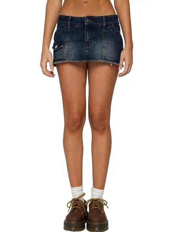 EDIKTED Adania Low Rise Frayed Mini Skort - Medium-blue