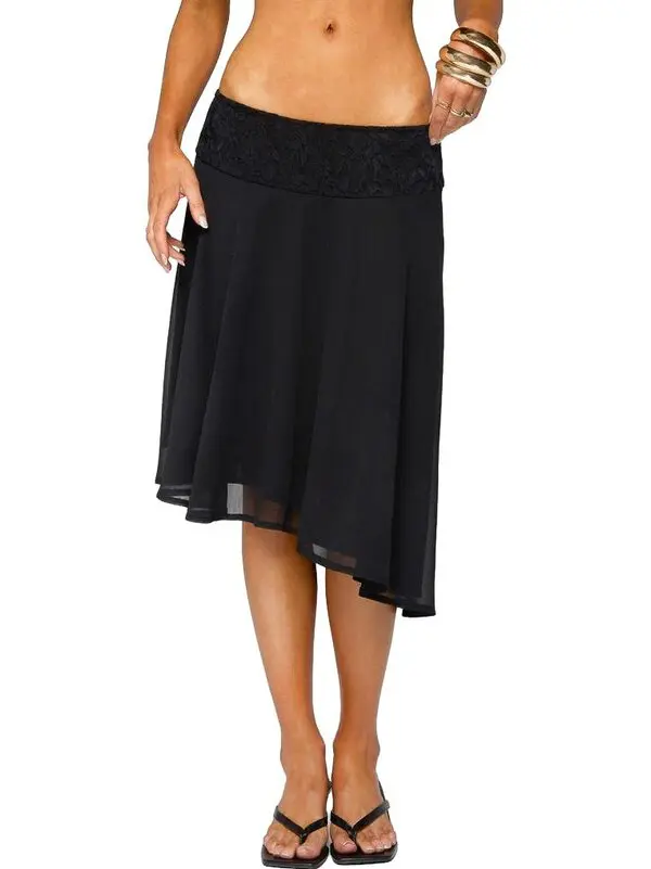 EDIKTED Evia Asymmetric Midi Skirt - Black