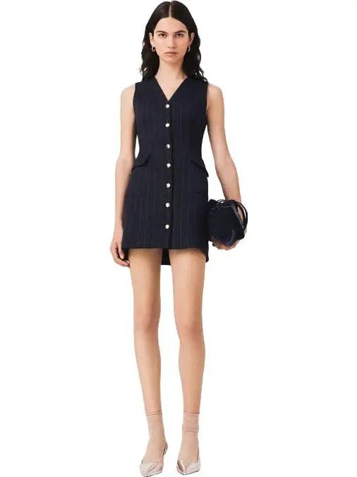 Maje Sleeveless Tailored Lurex Dress - Navy