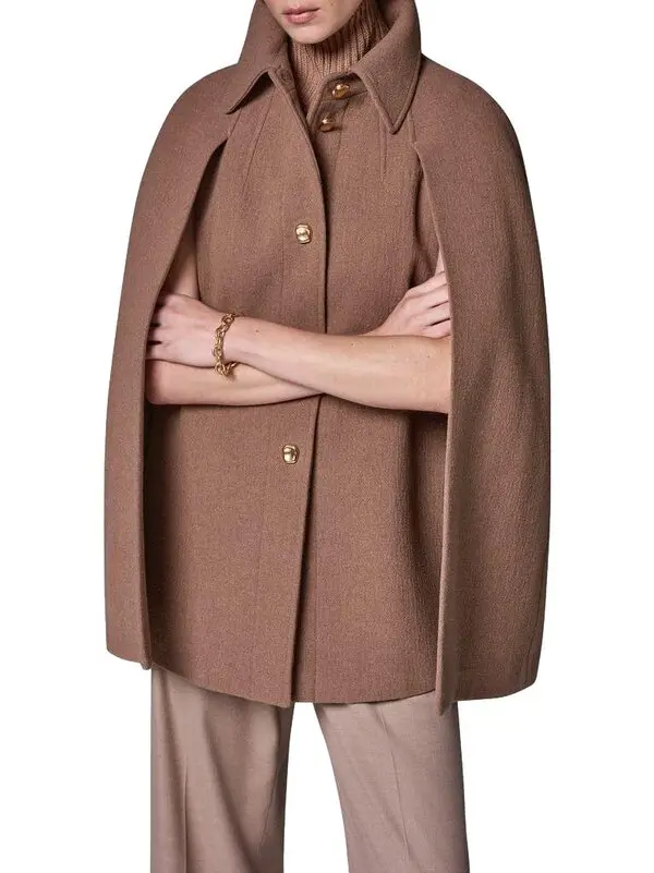Donna Karan New York Button Front Wool Blend Cape Coat - Camel