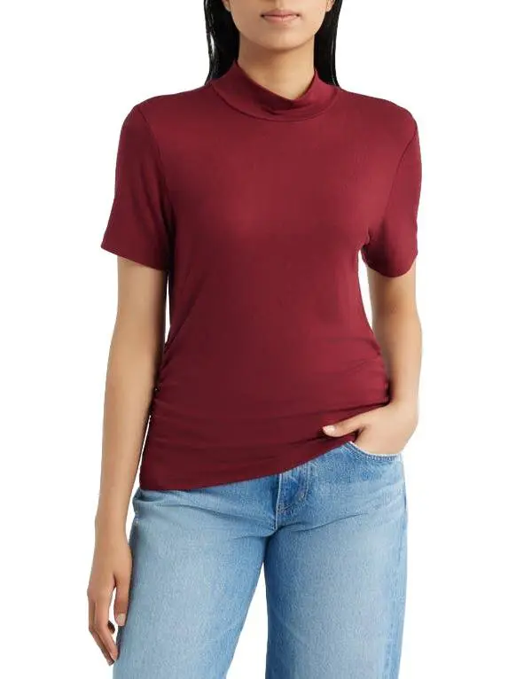 CITY BLUES Short Sleeve Mock Neck Top - Cherry