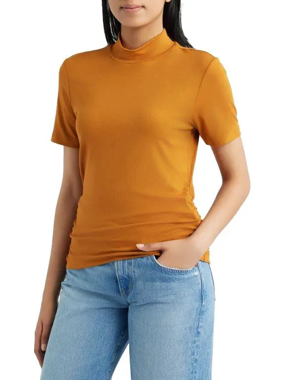 CITY BLUES Short Sleeve Mock Neck Top - Curry