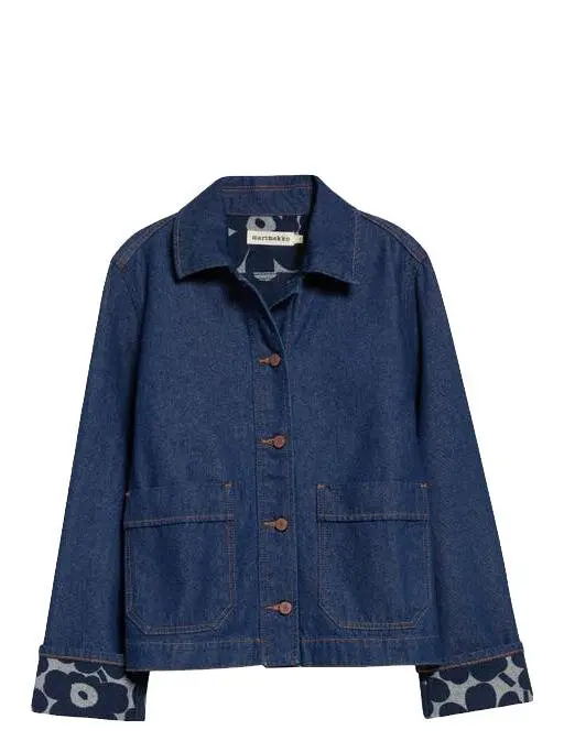 Marimekko Maridenim Käänteet Mini Unikko Lining Denim Jacket - Dark Indigo