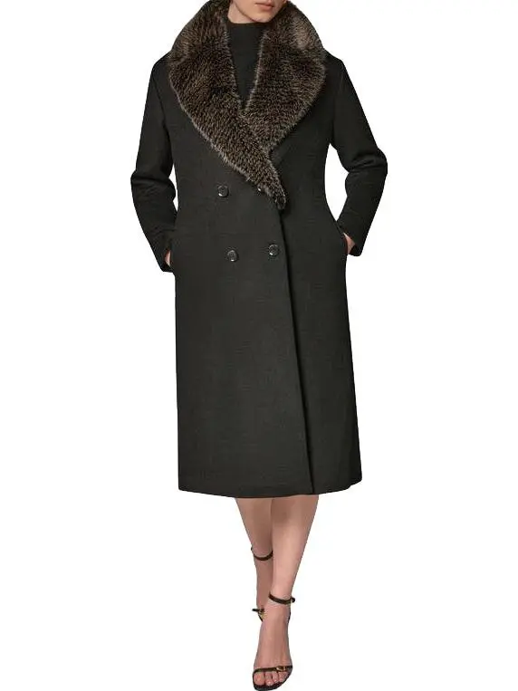 Donna Karan New York Double Breasted Slouch Coat With Faux Fur Collar - Black