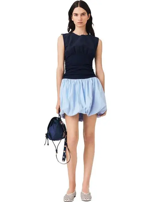Maje Jersey And Cotton Mix Dress - Blue
