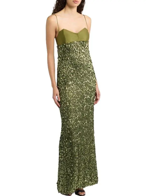 Black Halo Berri Paillette Column Gown - Moss
