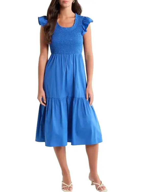 SUGARLIPS Ingrid Smocked Tiered Cotton Maxi Dress - Cobalt
