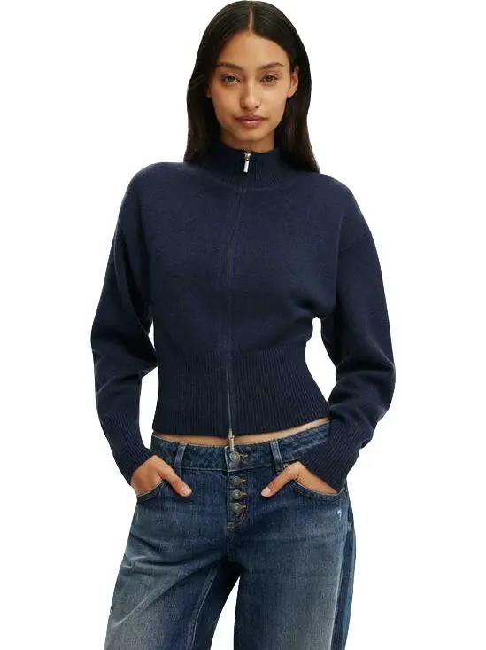 COTTON ON Lotus Cinched Zip Knit - Navy