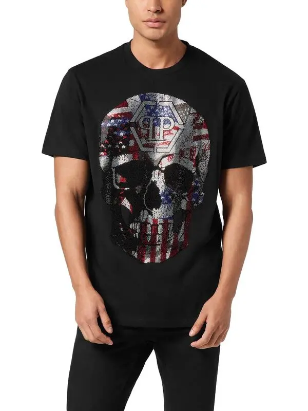 Philipp Plein Round Neck T-shirt Skull America - Black