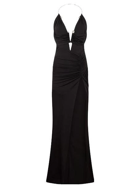 Philipp Plein Shiny Long Dress Skull Piercing - Black