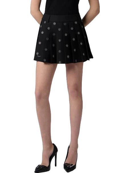 Philipp Plein Pleated Mini Skirt Monogram Strass Monogram Strass - Black