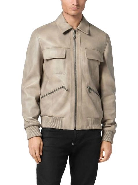 Philipp Plein Leather Bomber Jacket - Beige