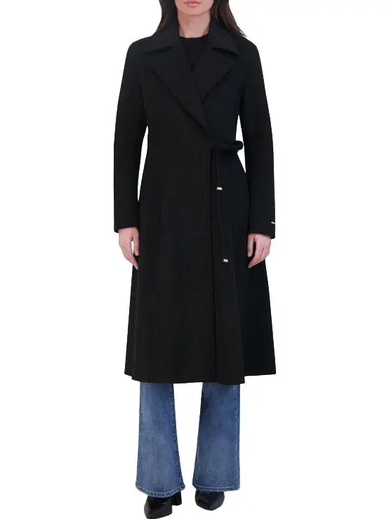 Tahari Wool Blend Wrap Coat - Black