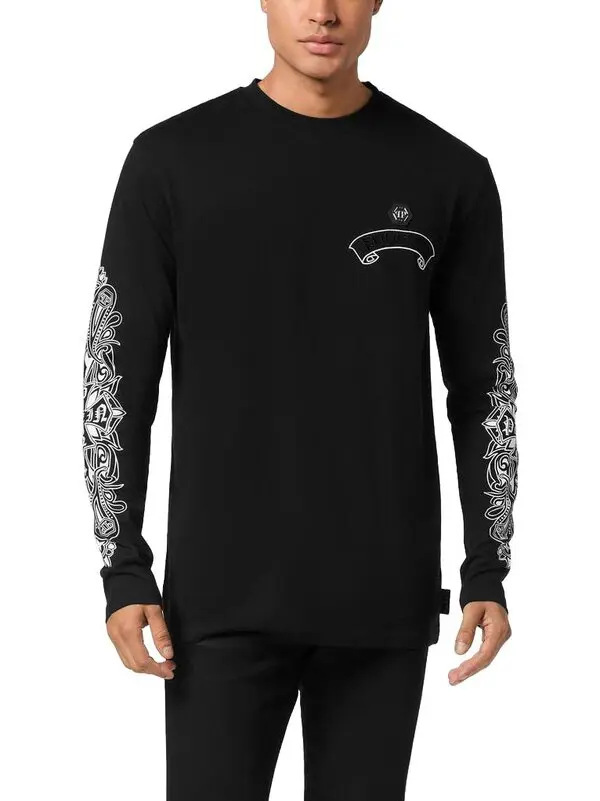 Philipp Plein Long Sleeve T-shirt Chrome Crest - Black