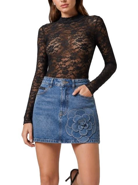 Philipp Plein Denim Mini Skirt Rose Strass - Lyra Light