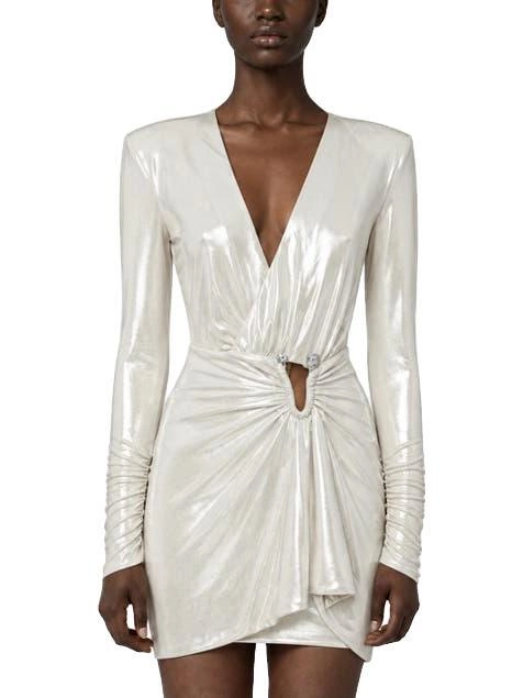 Philipp Plein Draped Long Sleeve Mini Dress - Silver