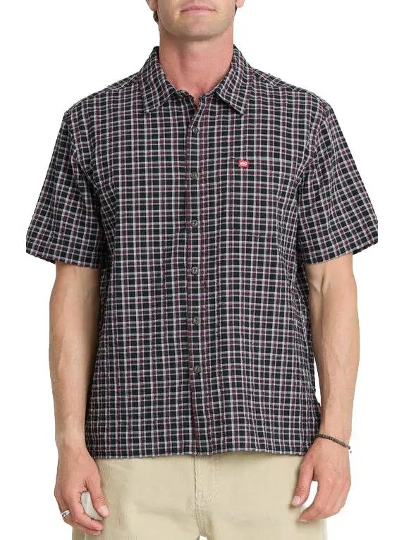 Quiksilver Yg Oversize Plaid Short Sleeve Seersucker Button-up Shirt - Anthracite