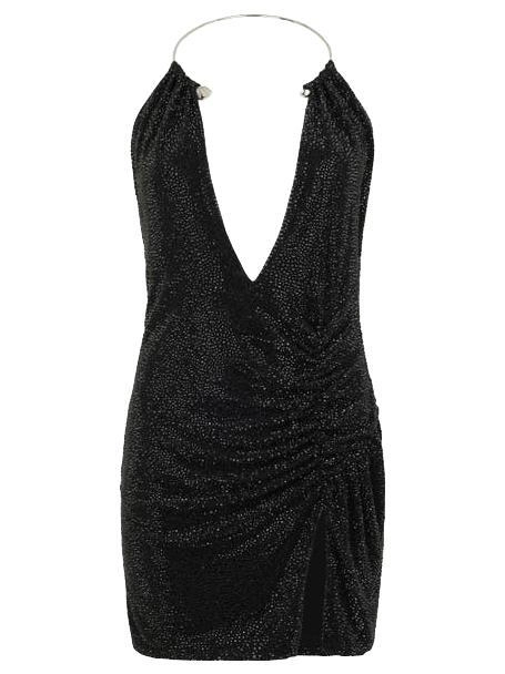Philipp Plein Embellished Plunge Neck Mini Dress With Rhinestone Detailing - Black