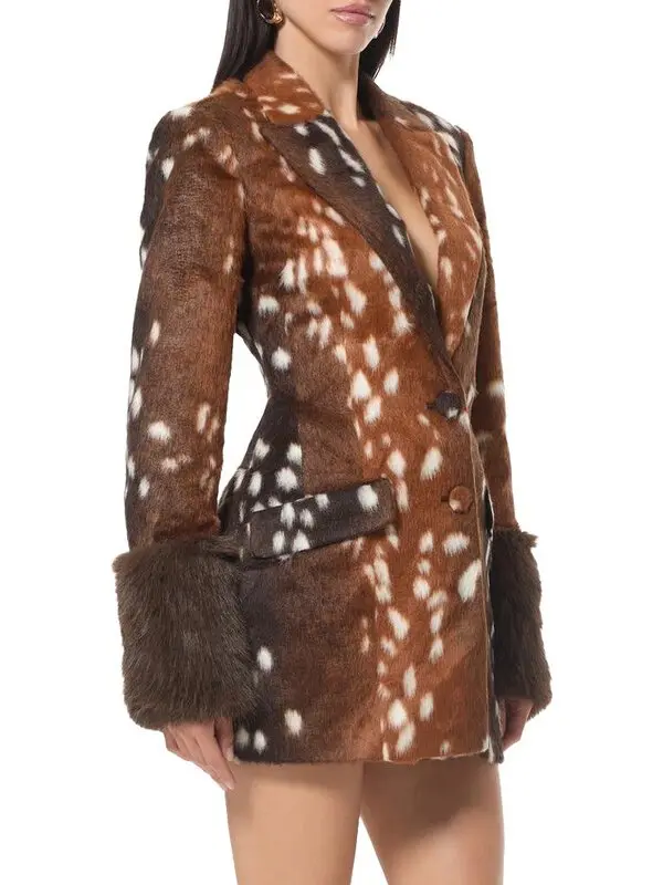 AFRM Faux Fur Cuff Pinched Waist Blazer - Bambi