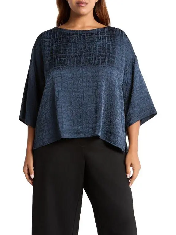 Eileen Fisher Bateau Neck Box Top With 3/4 S - Maritime