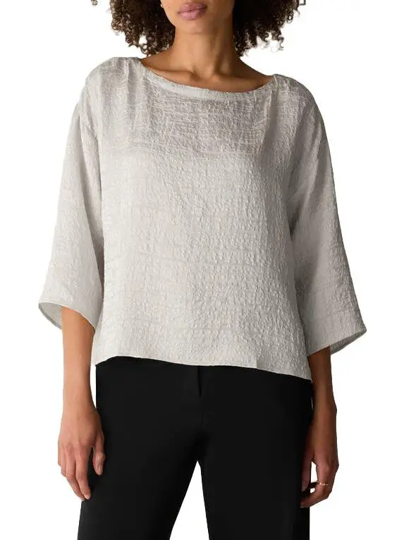 Eileen Fisher Bateau Neck Box Top With 3/4 S - Plaster
