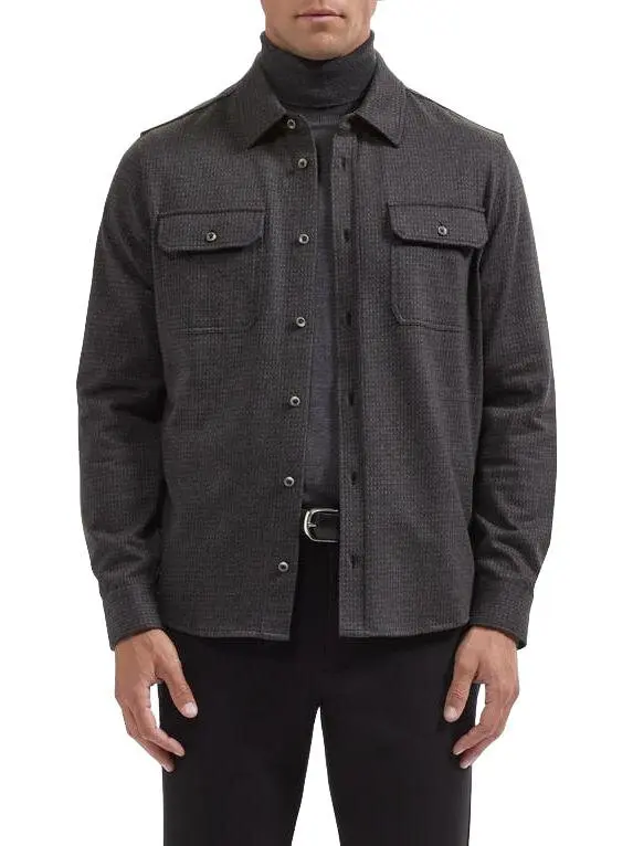 Bugatchi Long Sleeve Cotton Jacquard Button Down Knit Shirt - Black