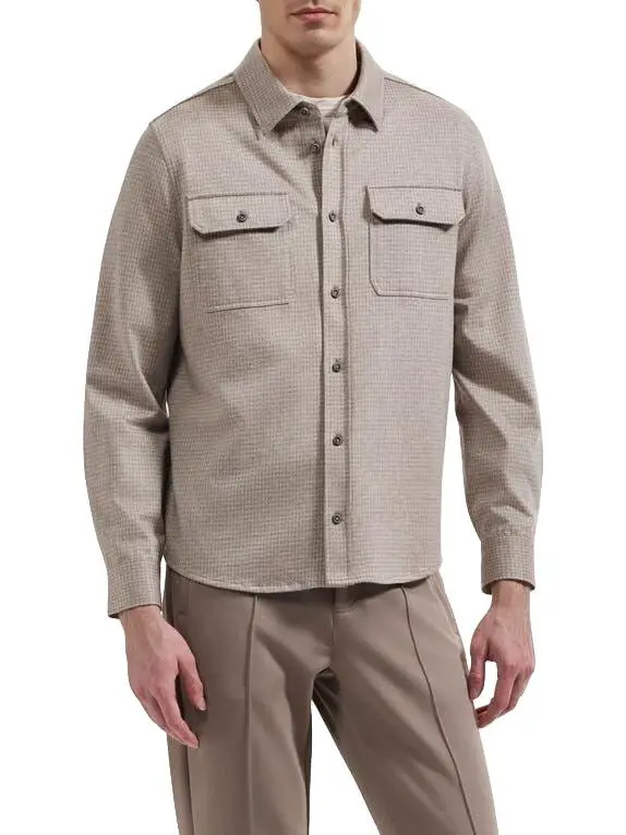 Bugatchi Long Sleeve Cotton Jacquard Button Down Knit Shirt - Walnut