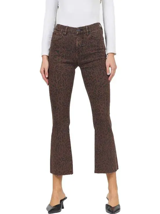 DEAR JOHN Jeanne Mid Rise Raw Hem Flare Jeans - Brown Leopard
