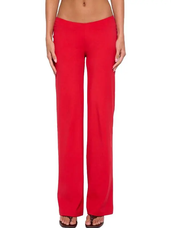 EDIKTED Anika Scooped Straight Leg Pants - Red