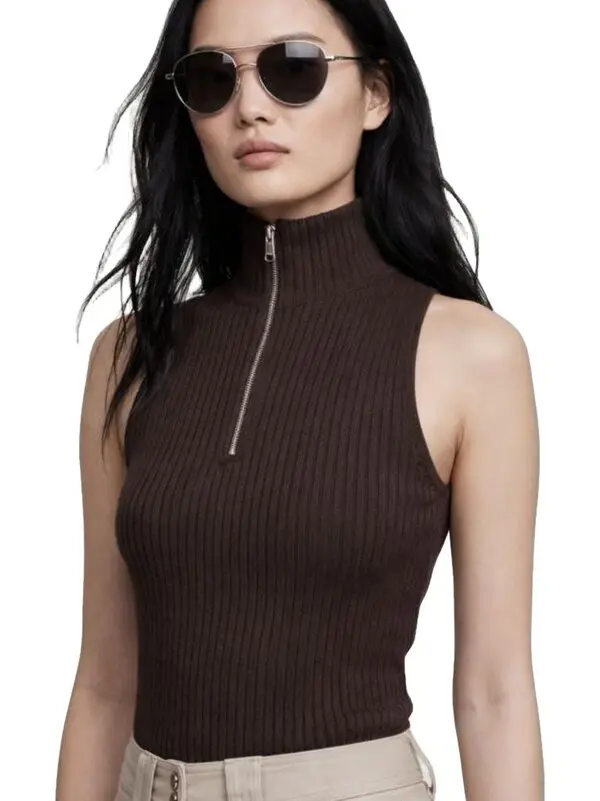 Anatomie Selina Half-zip Ribbed Sleeveless Sweater Top - Espresso