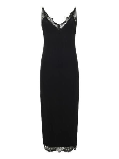 Philipp Plein Shiny Rib Maxi Tank Dress Lace - Black