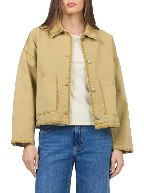 DEAR JOHN Sable Chore Embroidery Trim Jacket - Khaki
