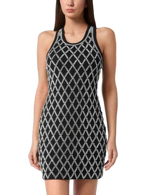 Philipp Plein Short Tank Dress Crystal Net - Black