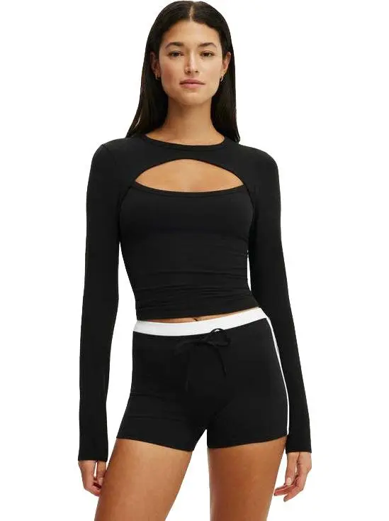 Cotton:on Active Keyhole Long Sleeve Top - Black