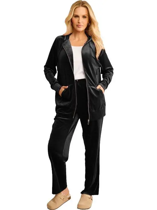 Roaman's Velour Zip-up Hoodie And Jogger Set - Black
