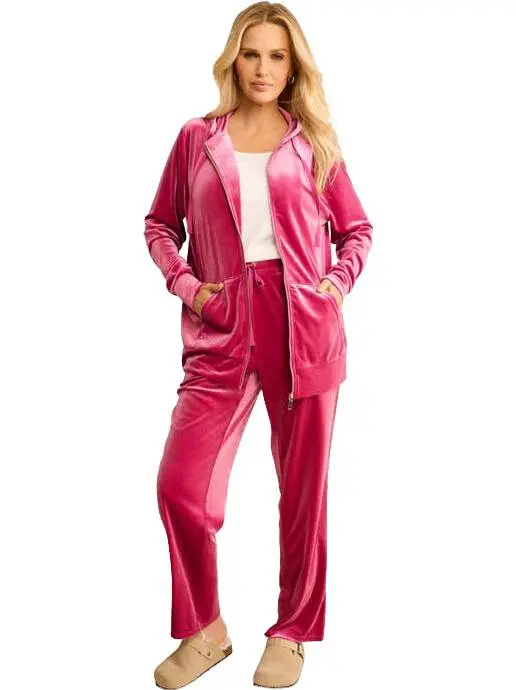 Roaman's Velour Zip-up Hoodie And Jogger Set - Raspberry