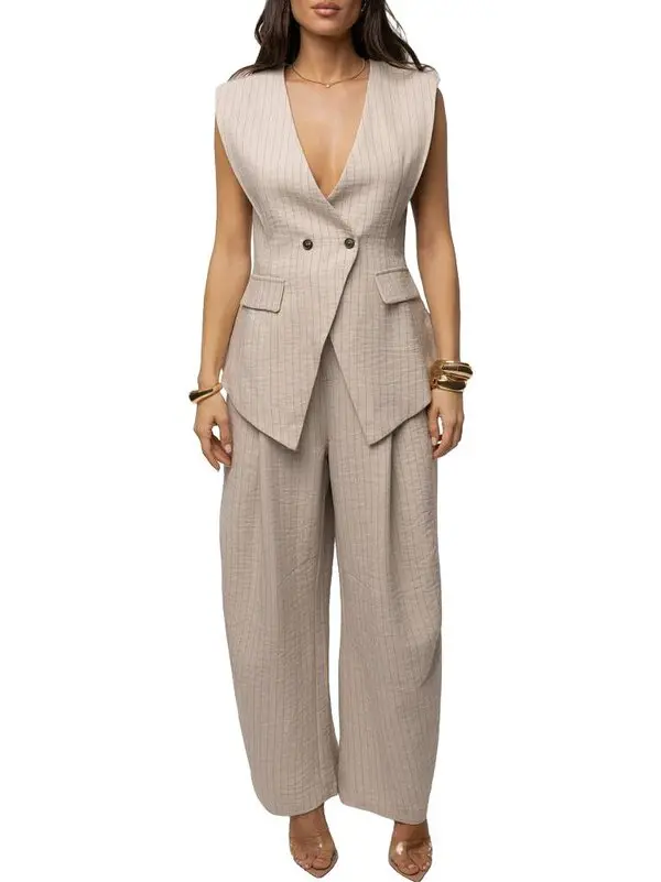 JLUXLABEL Power Pinstripe Pant Set - Beige